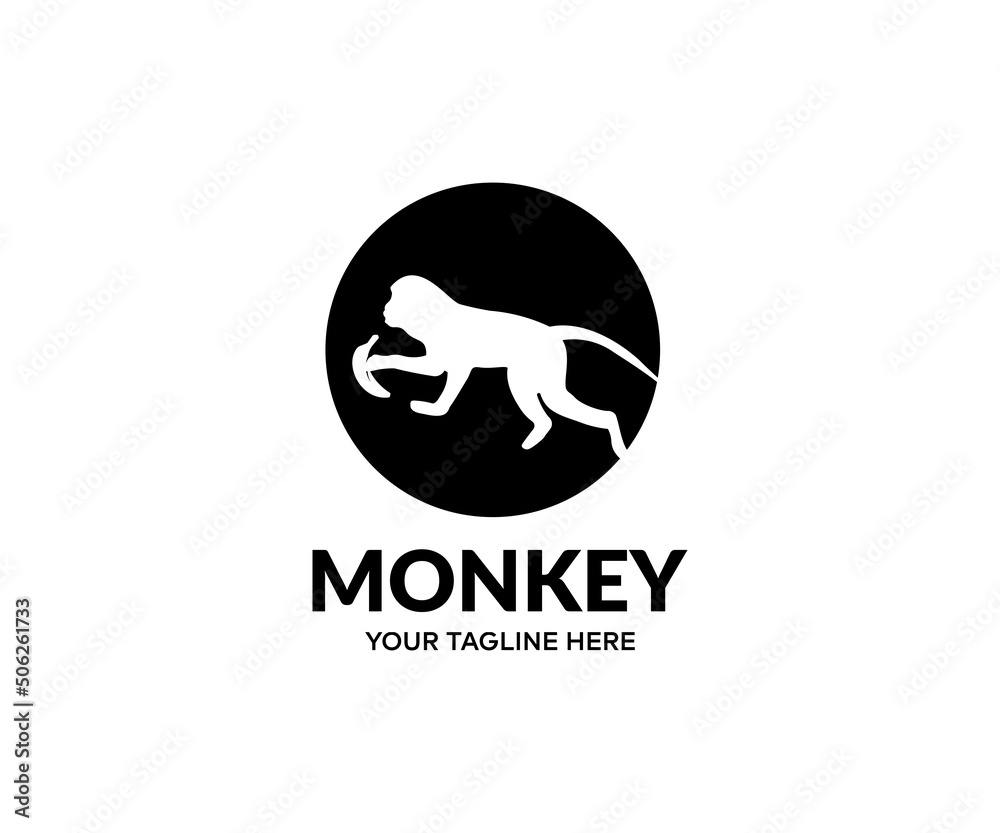 Monkey silhouet, cute monkey logo in a circle logo design. Wildlife ...