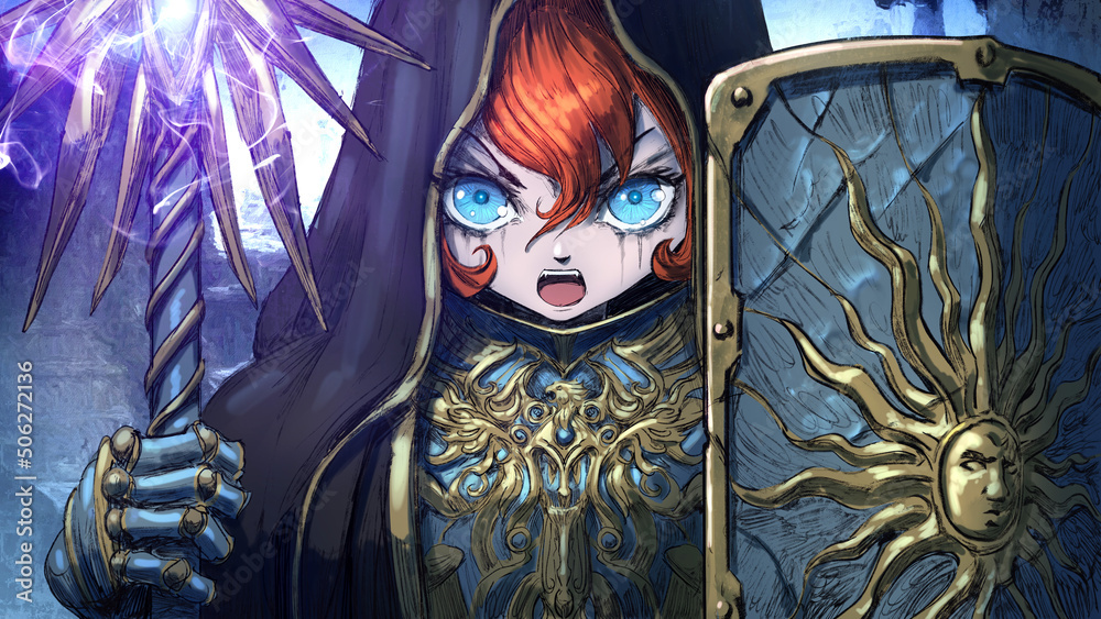 Illustration Stock A cute but harmful girl knight in the anime style ...