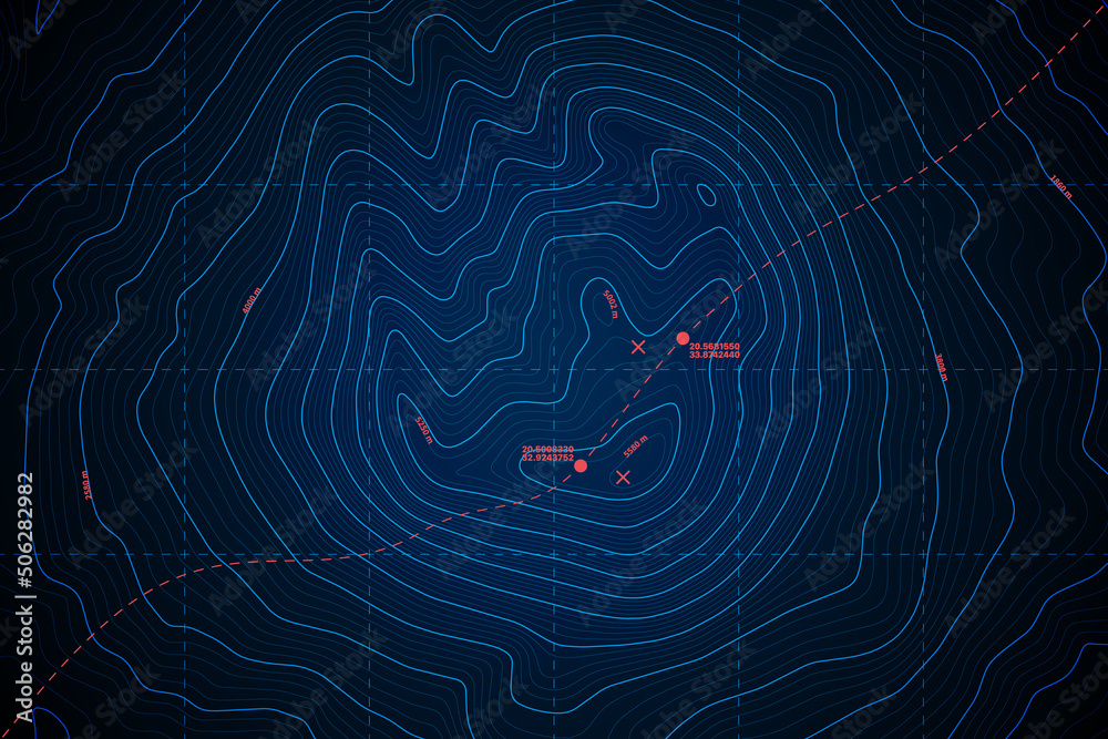 Sea Abyss Vector Topographic Map With Depth Route And Coordinates ...