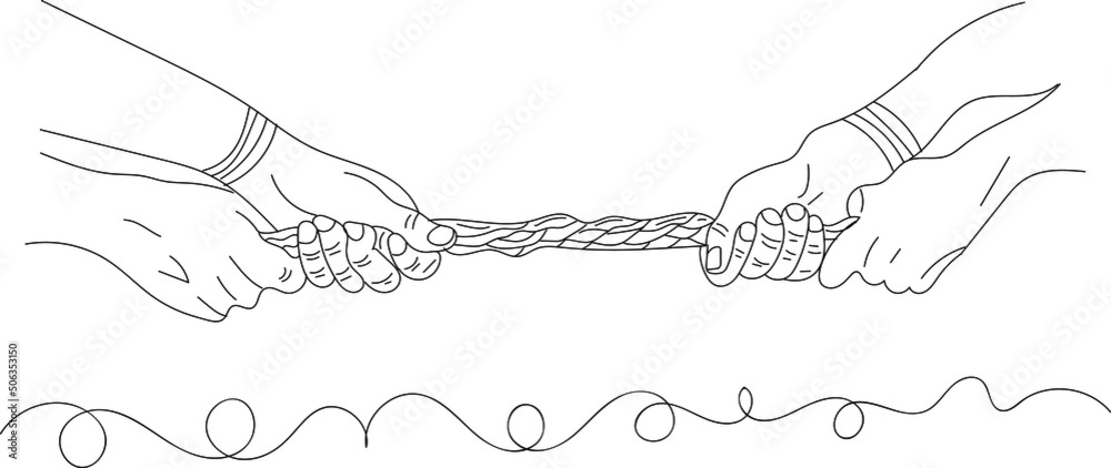 Tag of war Logo, Outline sketch drawing of two hand holding rope and ...