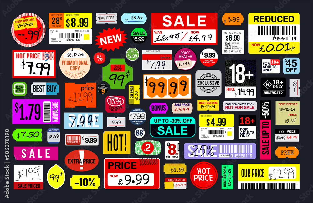 Sticker mega pack. Price stickers. Peeled Paper Stickers. Price Tag ...