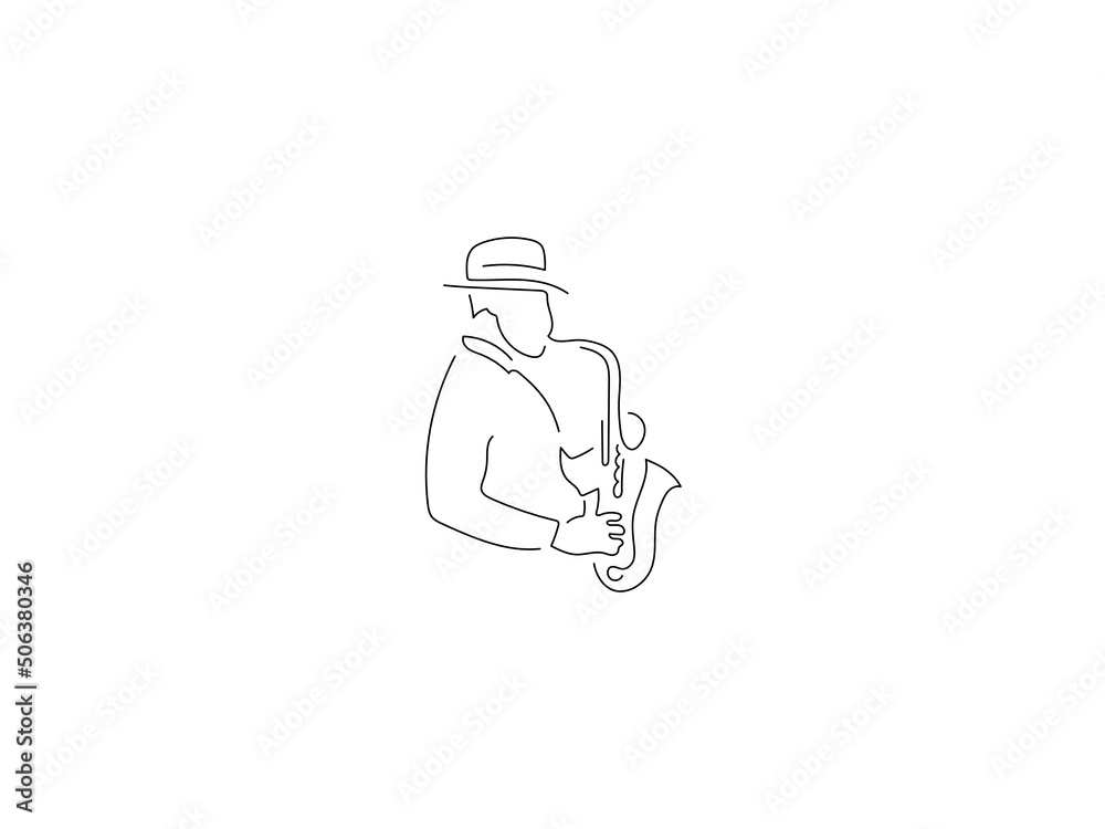 Sax player in line art drawing style. Composition of a musician playing ...