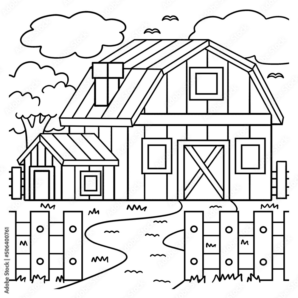 Farmhouse Coloring Page for Kids Stock-vektor | Adobe Stock