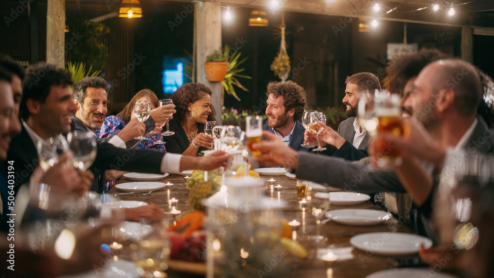 Stock-Foto „Big Dinner Party with a Small Crowd of Multiethnic Diverse ...