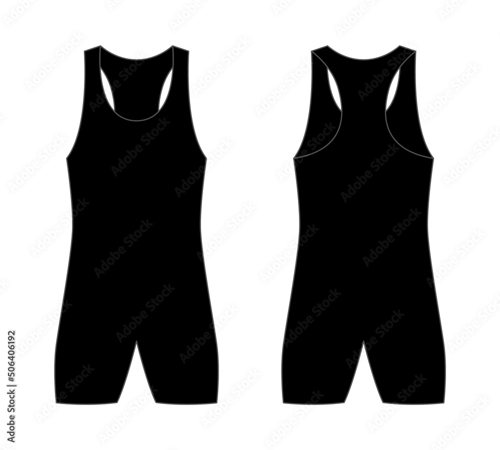 Black Wrestling Singlet Template on White Background. Front and Back ...