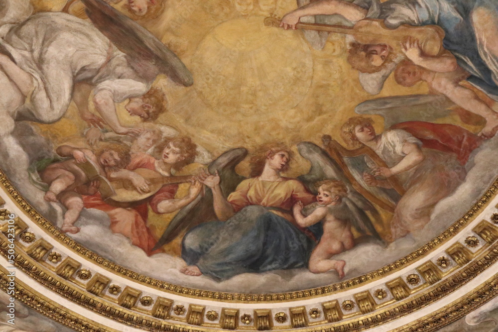 Ceiling Fresco Depicting Angels Playing Musical Instruments at the ...