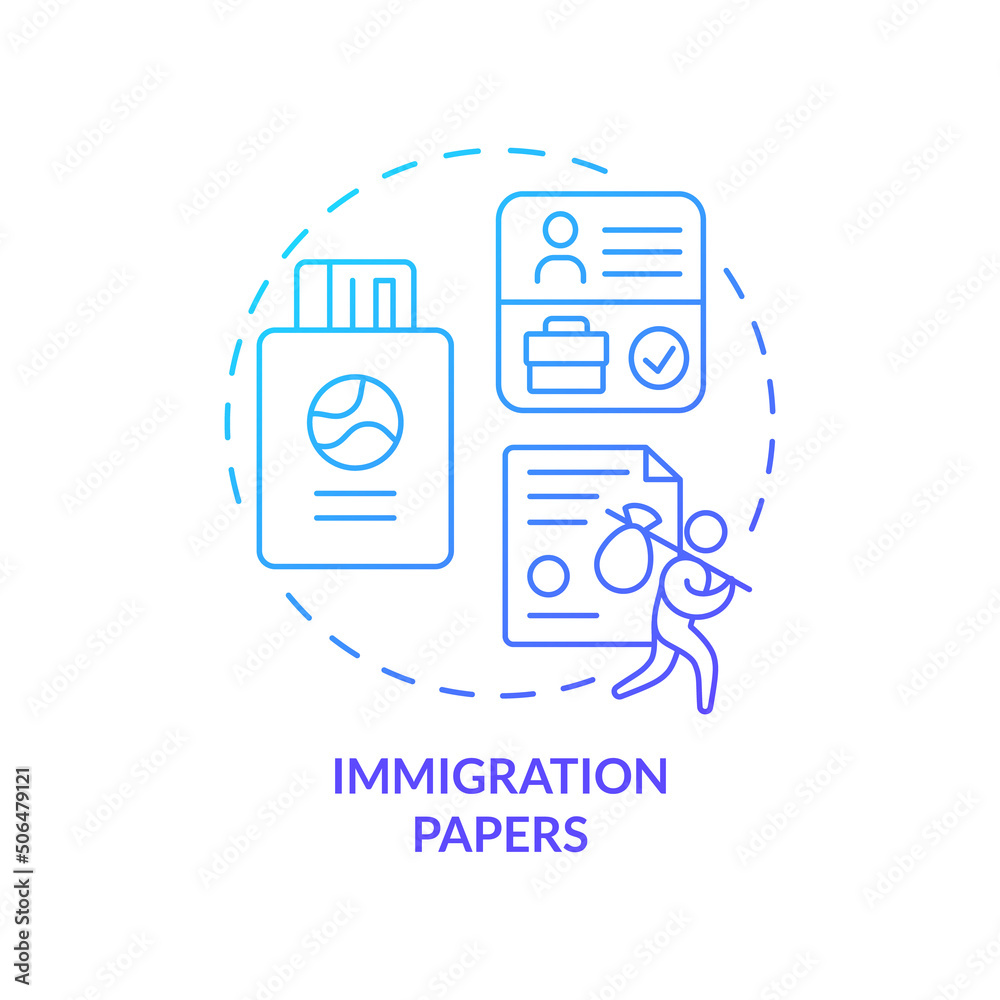 Immigration papers blue gradient concept icon. Visa permit. Immigration ...