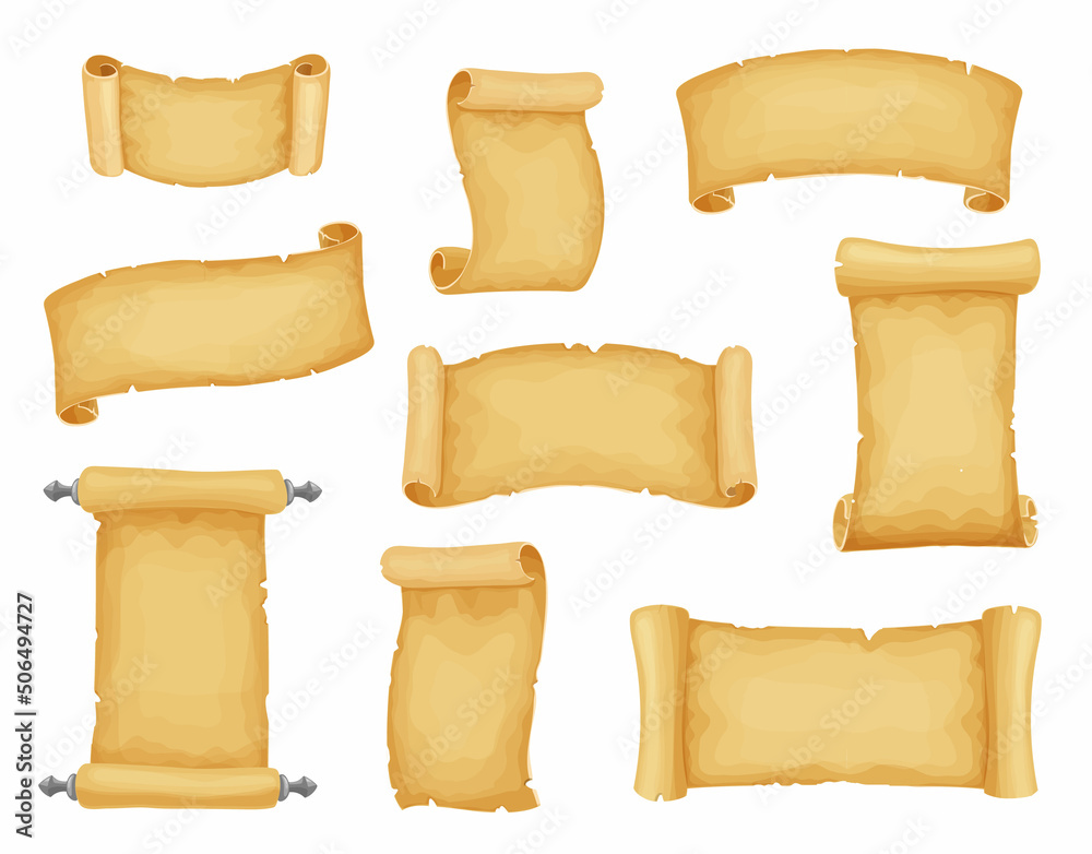 Papyrus scroll set. Paper parchment collection. vector banner Vintage ...