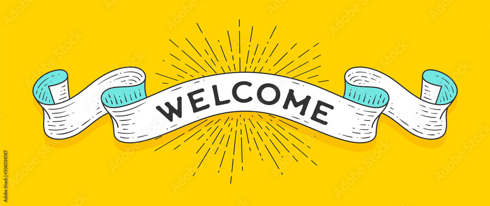 Vector de Stock Welcome. Vintage ribbon with text Welcome. Colorful ...