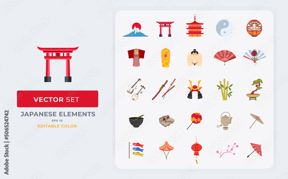 Japanese Element vector illustration. Collection of japan best iconic ...
