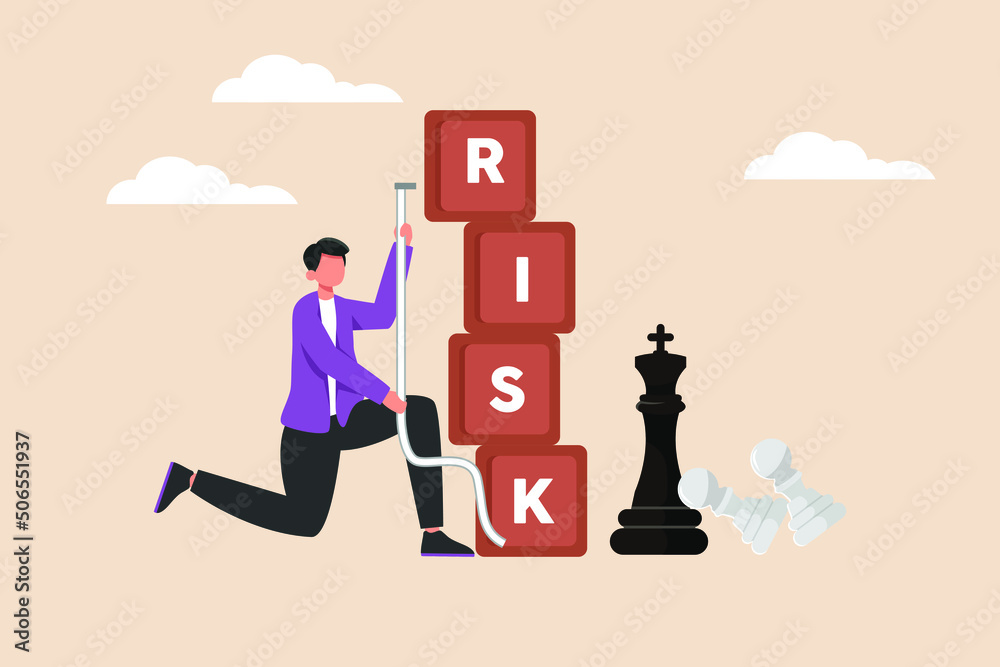 Businessman standing in front of risk box measuring risk level with ...