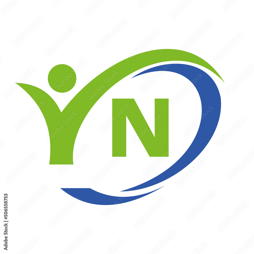 Initial Letter N Logo, Medical Design with Human Symbol. People ...