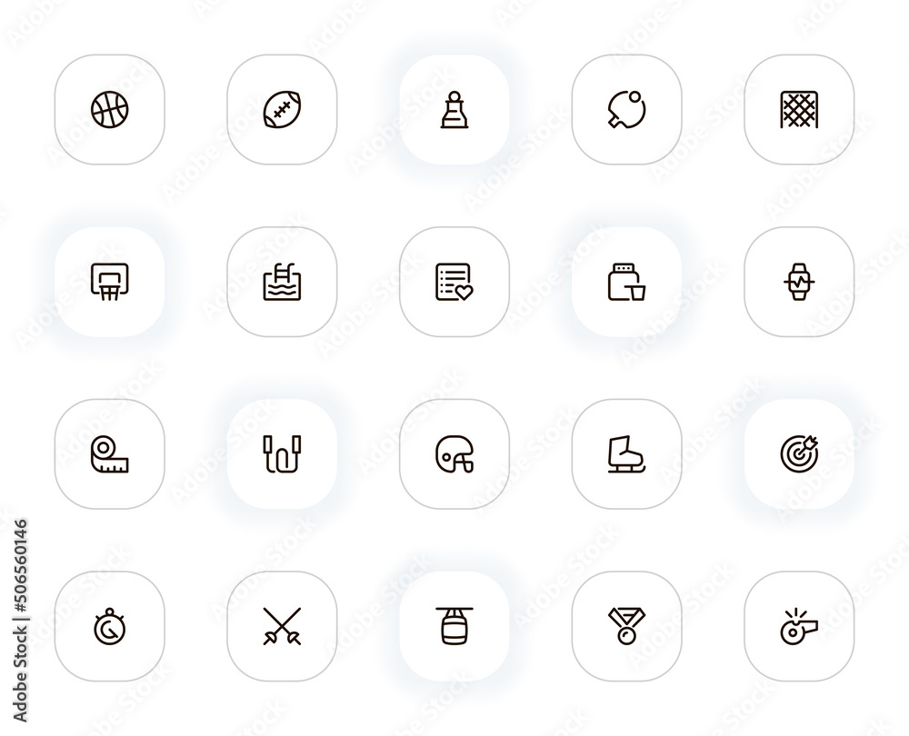 Sport and fitness line icons set. Basketball, baseball, tennis, pool ...