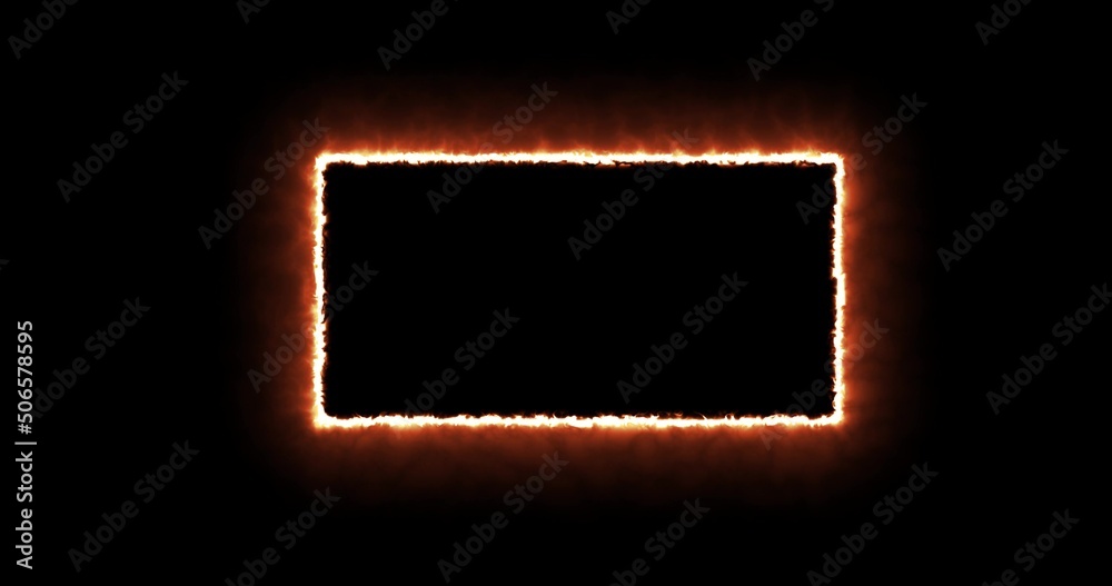 Fiery yellow red rectangle on a black background. Abstract rectangle ...