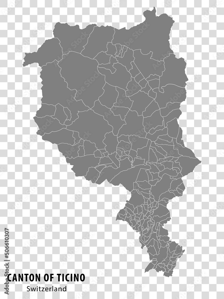 Blank map Cantone Ticino of Switzerland. High quality map Ticino on ...