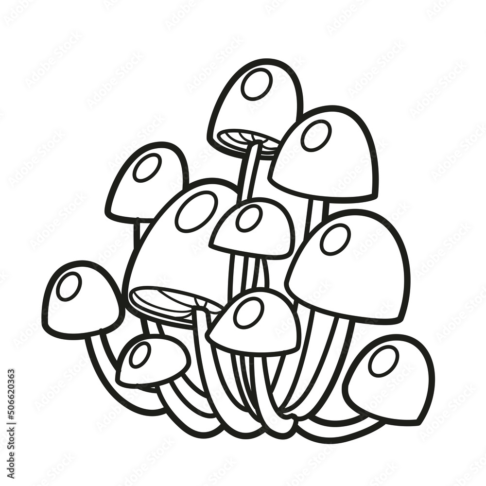 Poisonous toadstool mushrooms linear drawing for coloring isolated on ...