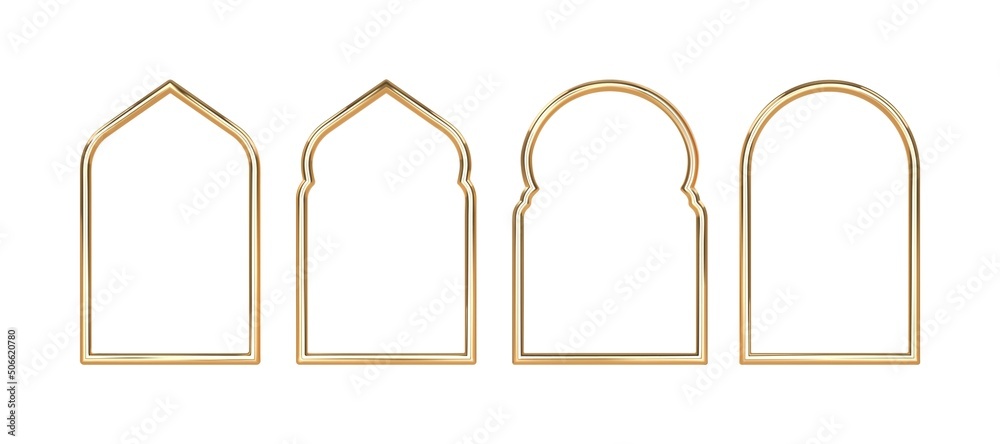 Set arabic golden arch isolated. 3D render islam architecture shape for ...