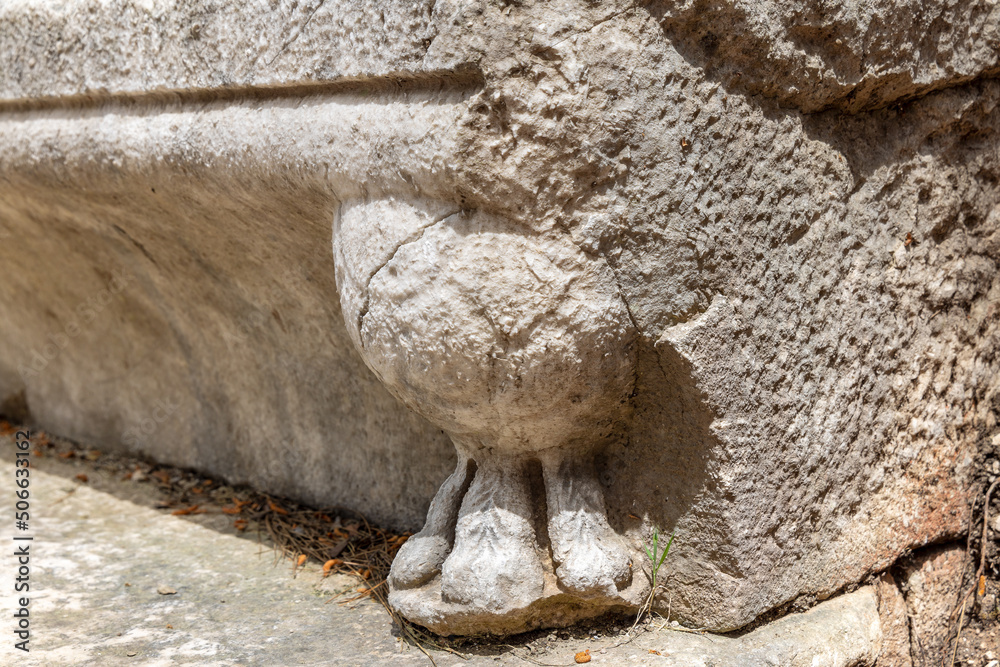 Carved detail of Hadrians Gate plinth by the South Harbour in the ...
