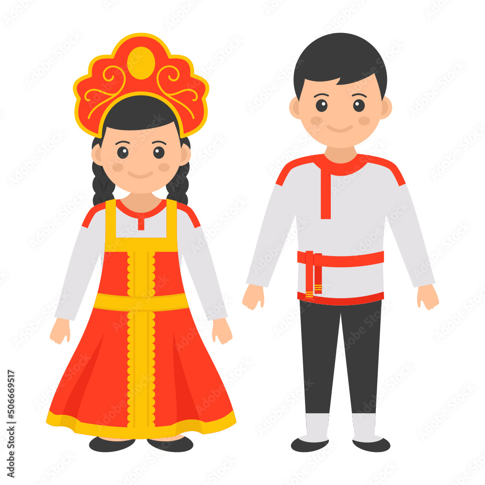 Vector de Stock Russian couple standing together Concept, Man wearing ...
