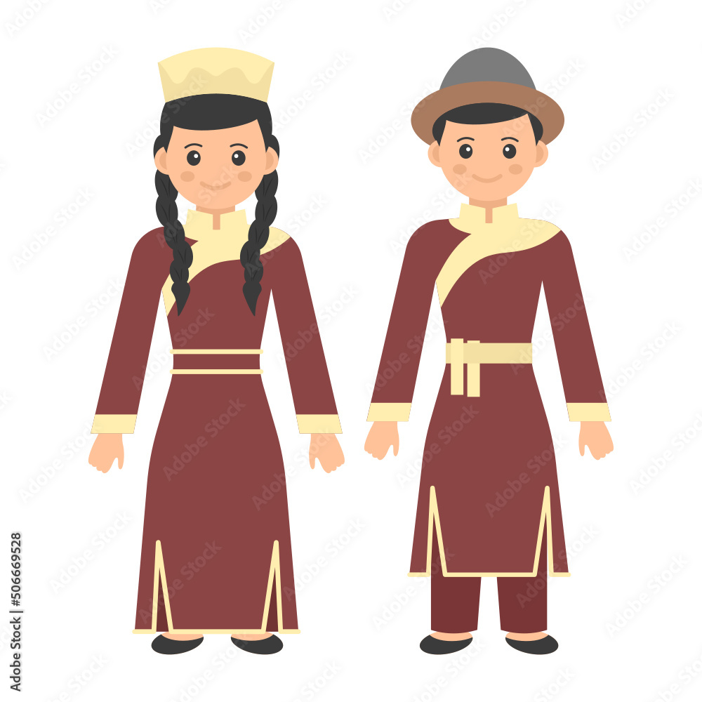Mongolia nomadic Couple standing Concept, national asian costume for ...