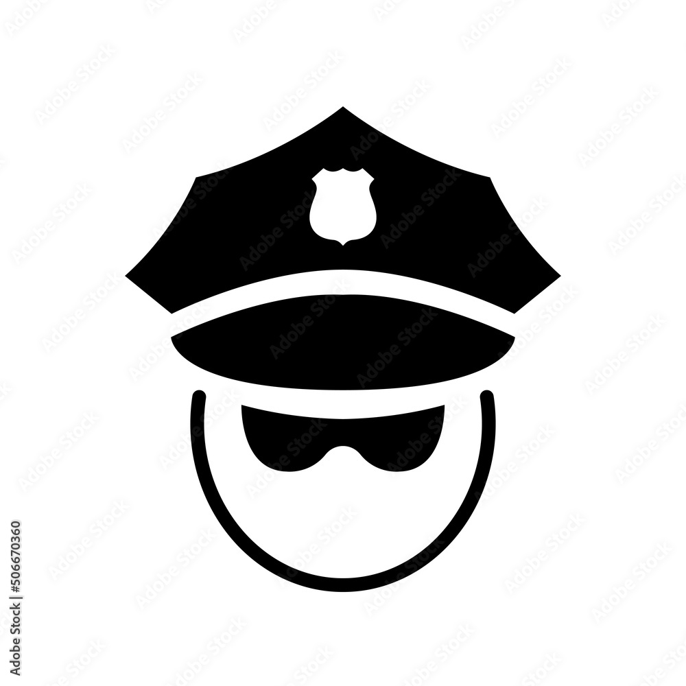 Policeman head avatar black icon. Police. Profile. Trendy flat isolated ...