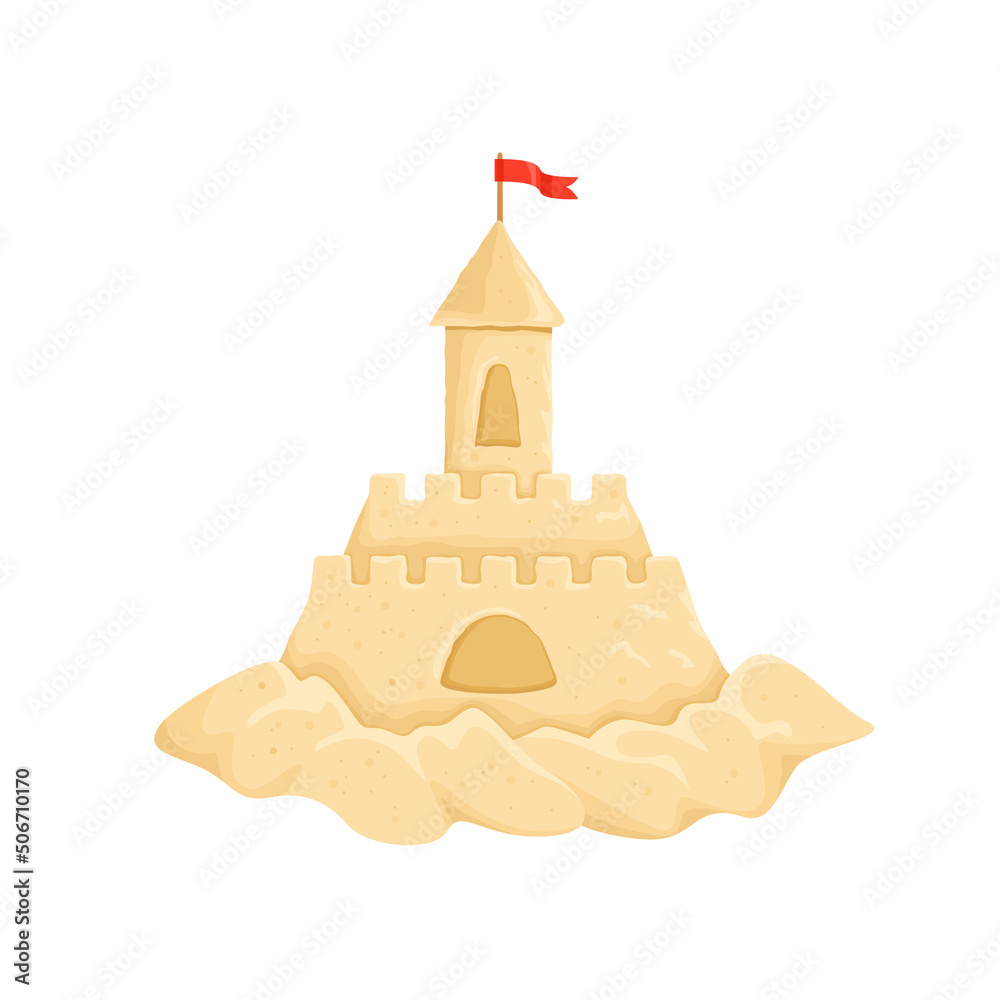 Sand castle isolated on white. Vector cartoon flat illustration. Stock ...