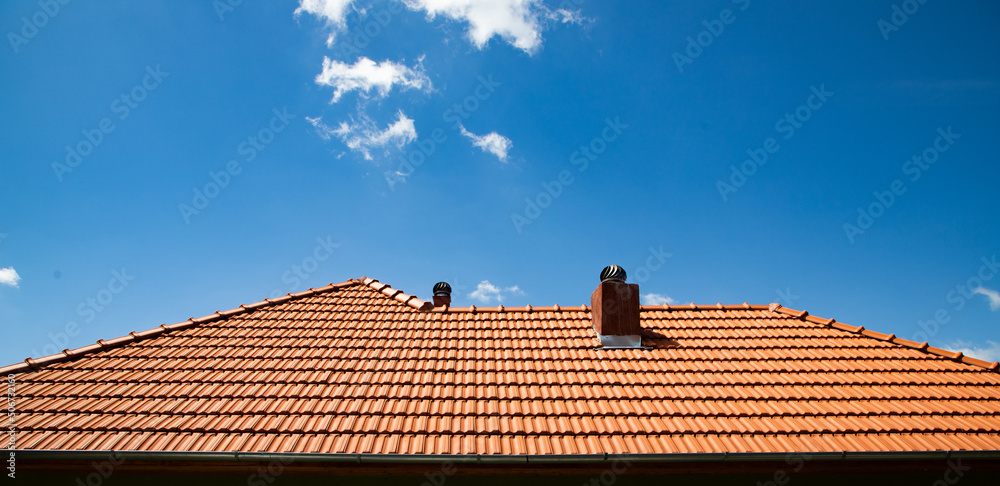 new red tiles roof and blue sky Stock Photo | Adobe Stock