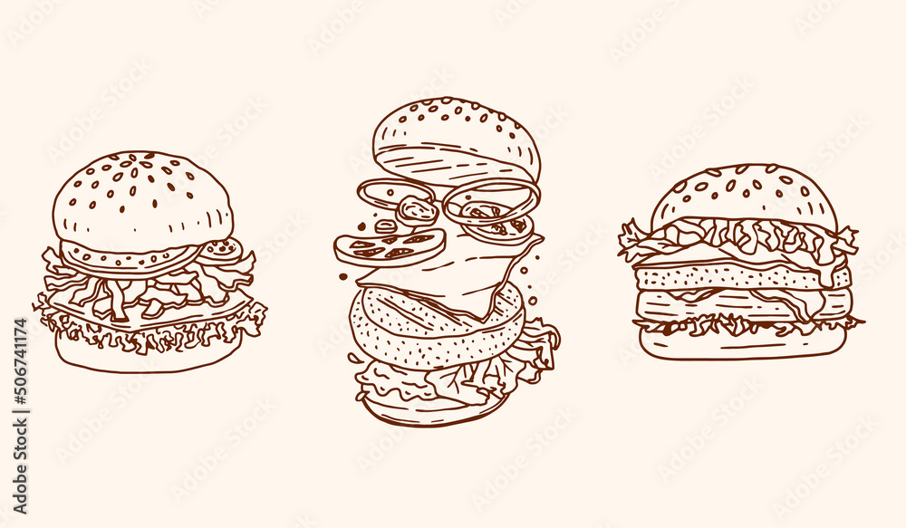 Burger Hand Drawn Outline Vector Stock Vector | Adobe Stock