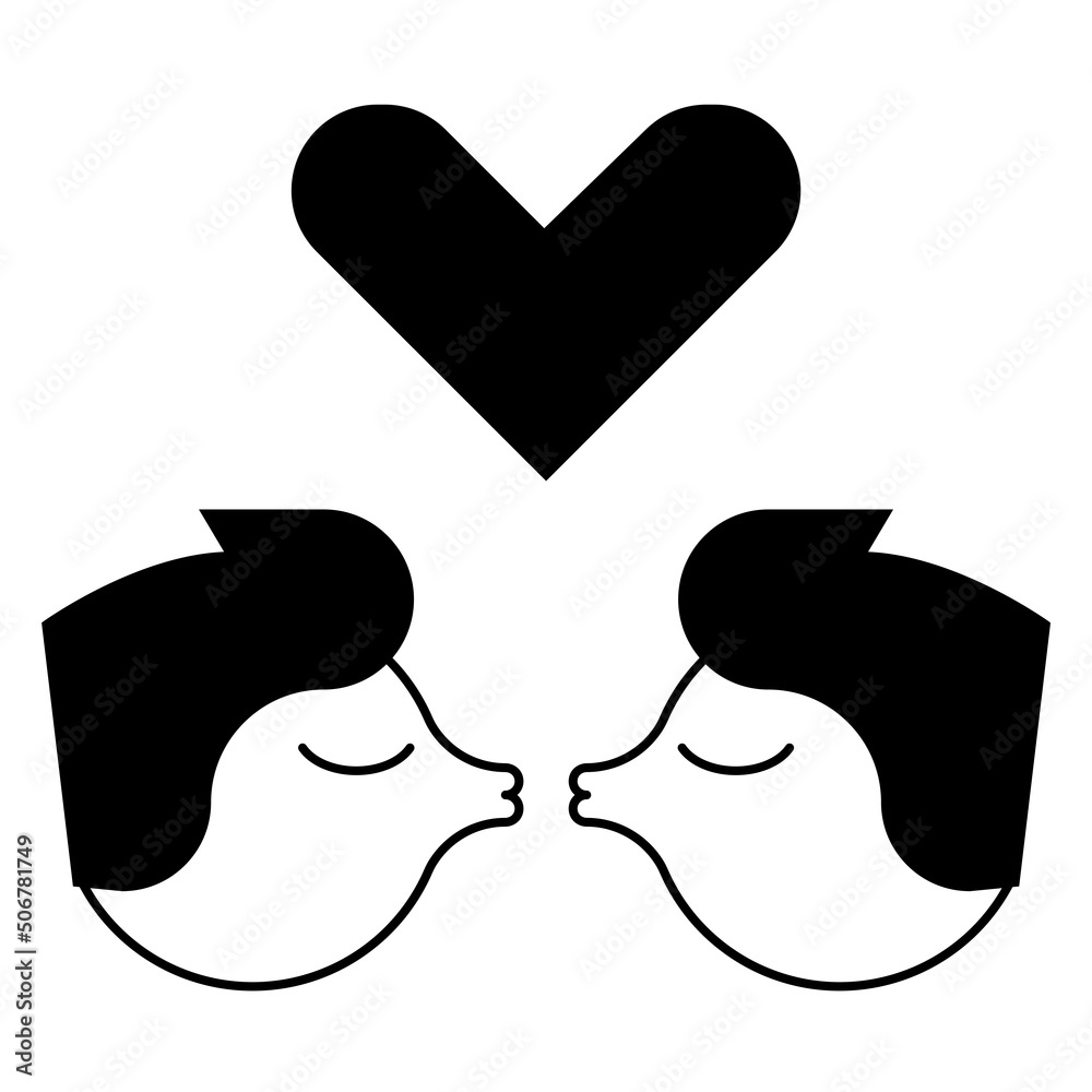 Gay couple kissing pictogram vector illustration. Heart above heads ... Gay couple kissing pictogram vector illustration. Heart above heads ...