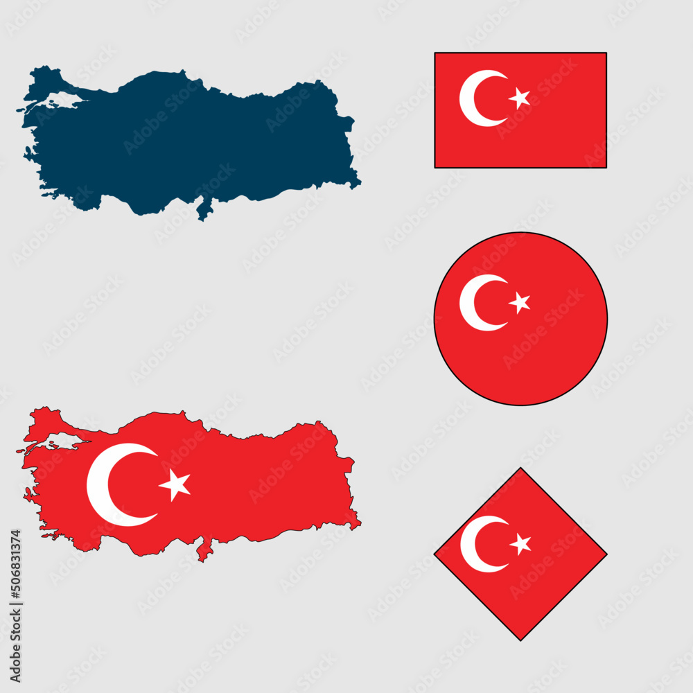 Vector of Turkey country outline silhouette with flag set isolated on ...