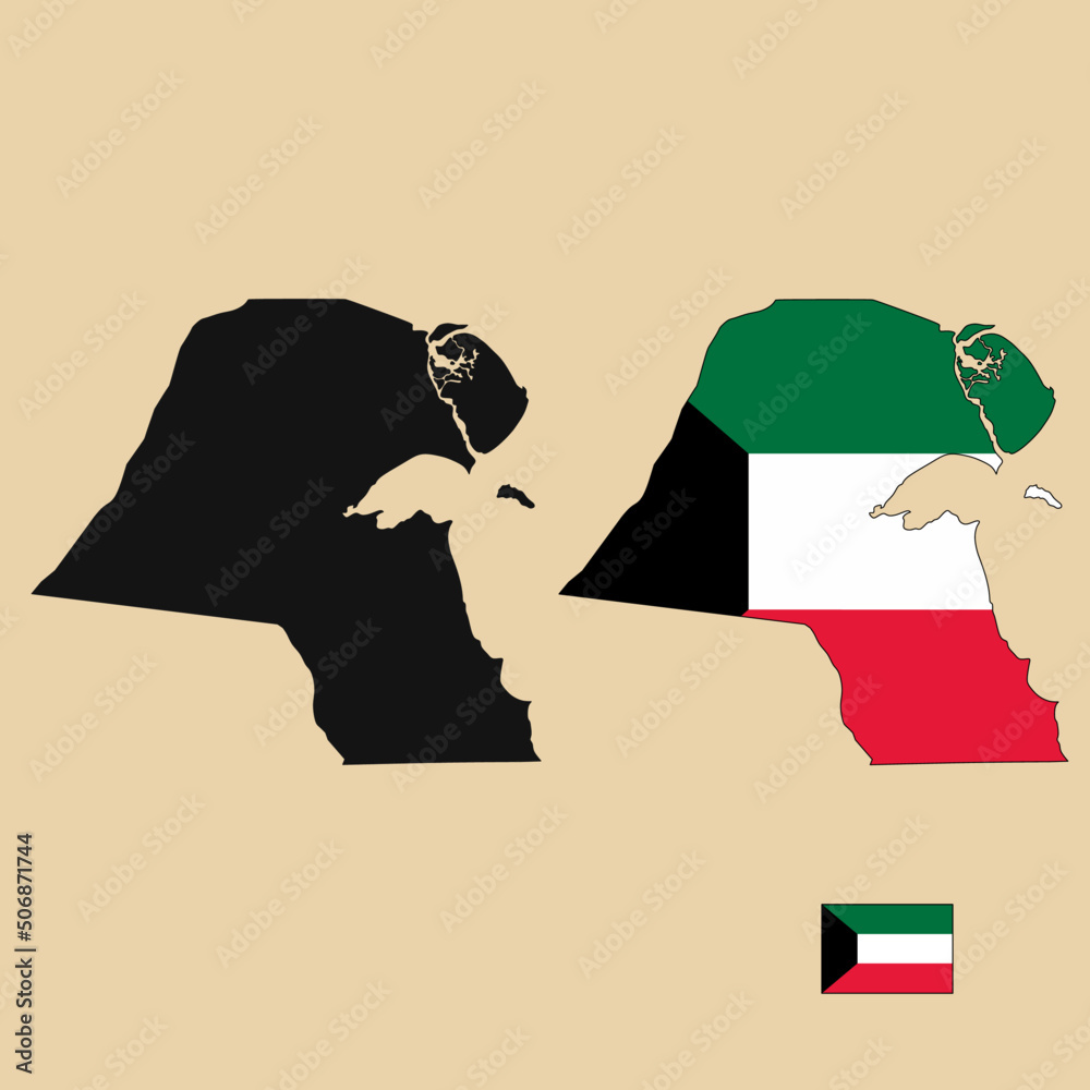 Vector of Kuwait country outline map with flag set isolated on plain ...