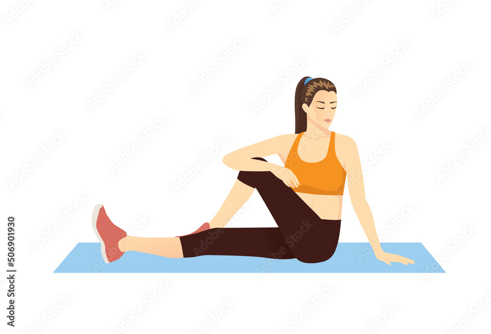 Vektor Women sitting on the ground and doing stretch exercise poses ...