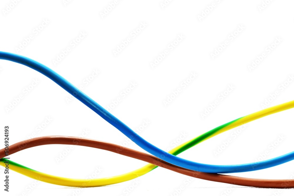 Wires used in European Single-phase electric wiring. The blue is ...