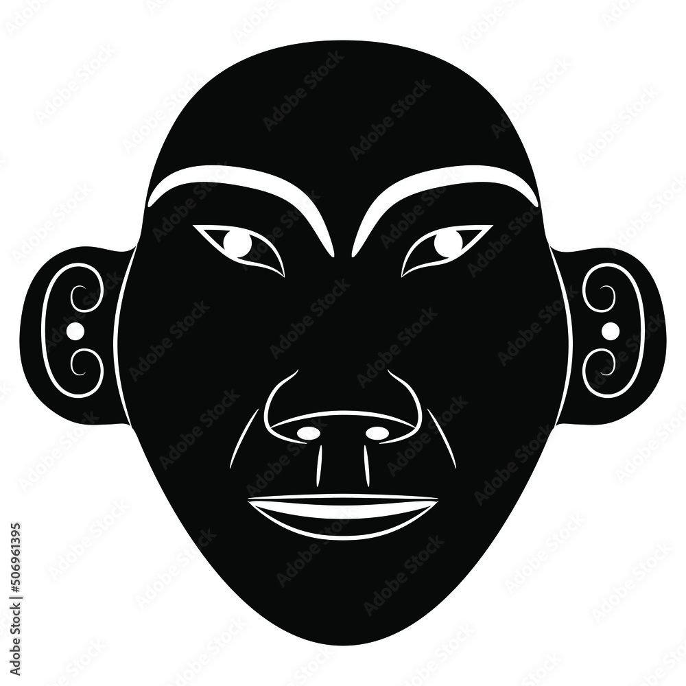 Bronze human mask from ancient China. Shang Dynasty. Stylized face of a ...