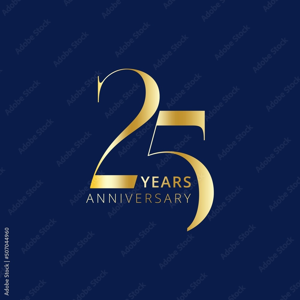 25 Year Anniversary Logo, Golden Color, Vector Template Design element ...