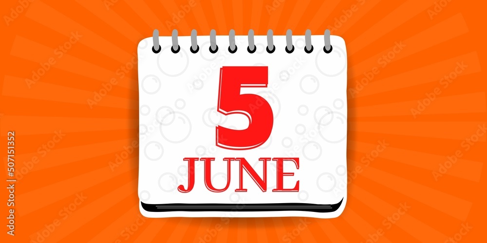 5 may, calendar with the day five of the month of june in white color ...