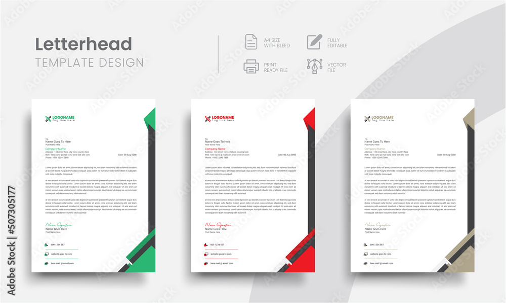 Professional letterhead business stationery template for corporate ...
