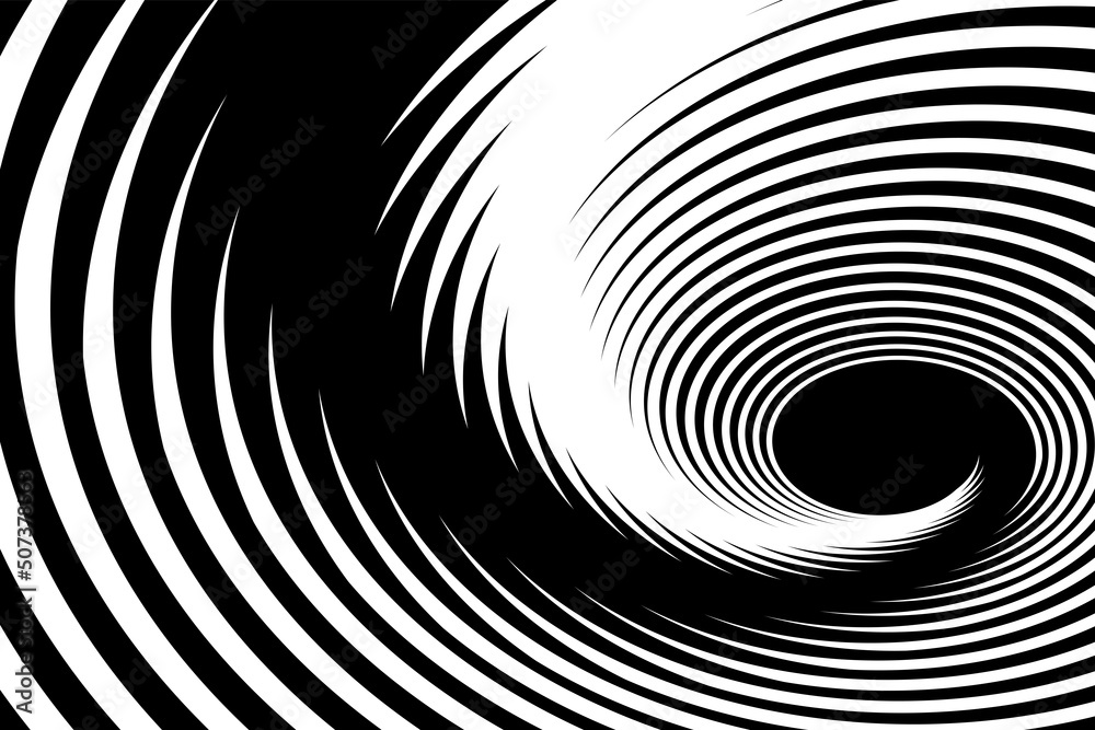 Vortex whirl movement effect. Abstract textured black and white ...