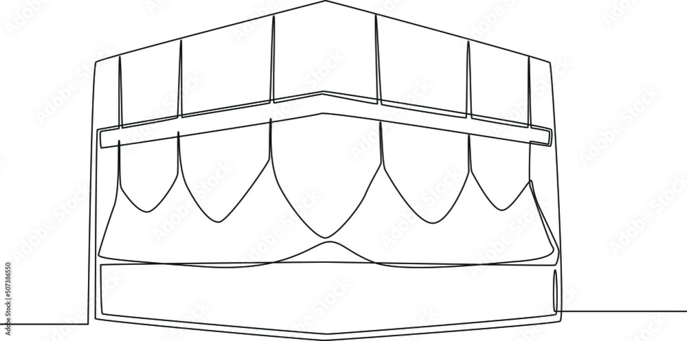Continuous one line drawing Beautiful View of Qaba or Kabaa Shareef on ...