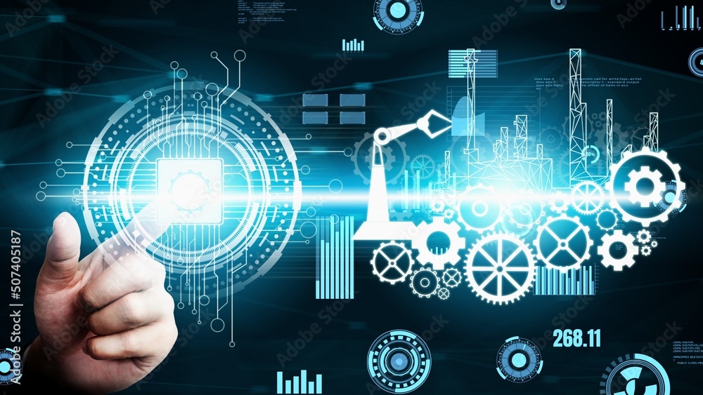 Futuristic industry 4.0 and inventive mechanized engineering concept ...