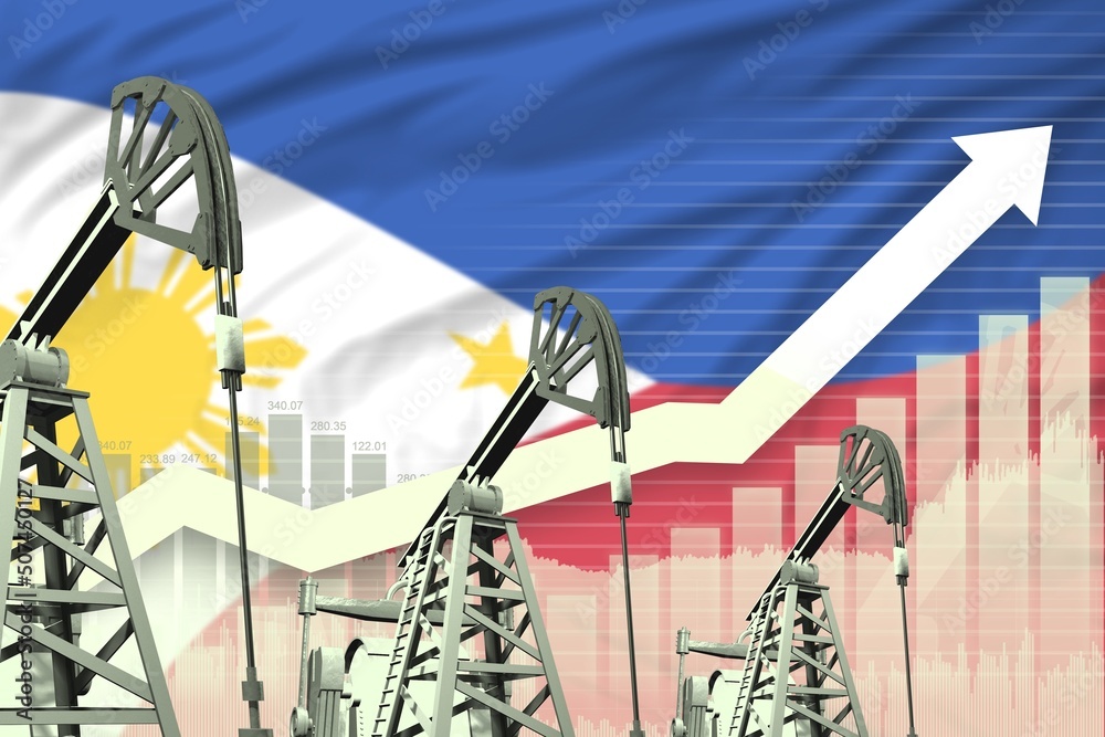 rising up chart on Philippines flag background - industrial ...