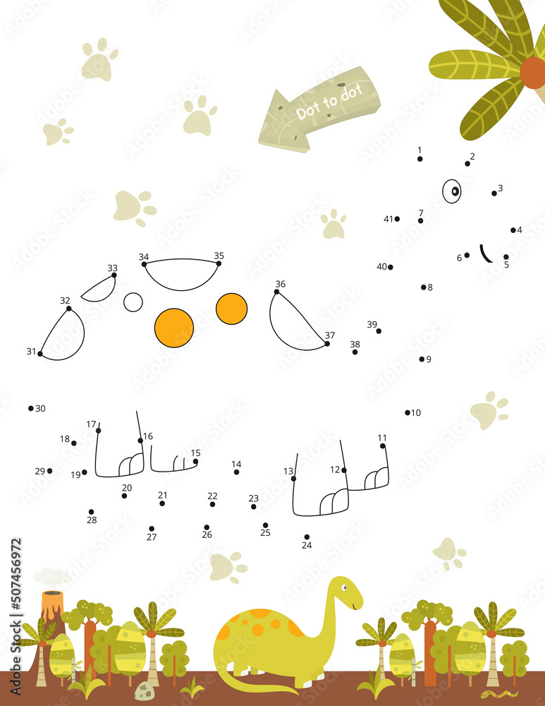 Dinosaurs activities for kids. Dot to dot game – cute big dinosaur ...