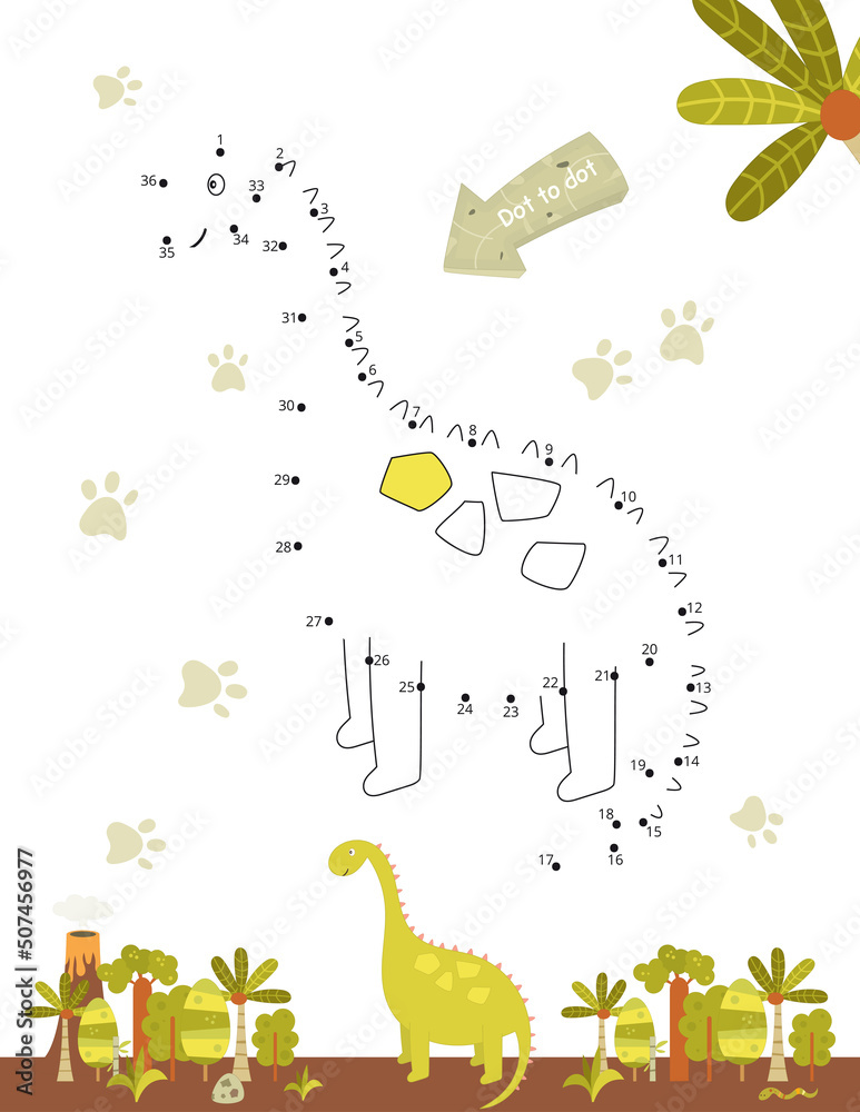Dinosaurs activities for kids. Dot to dot game – big green dinosaur ...