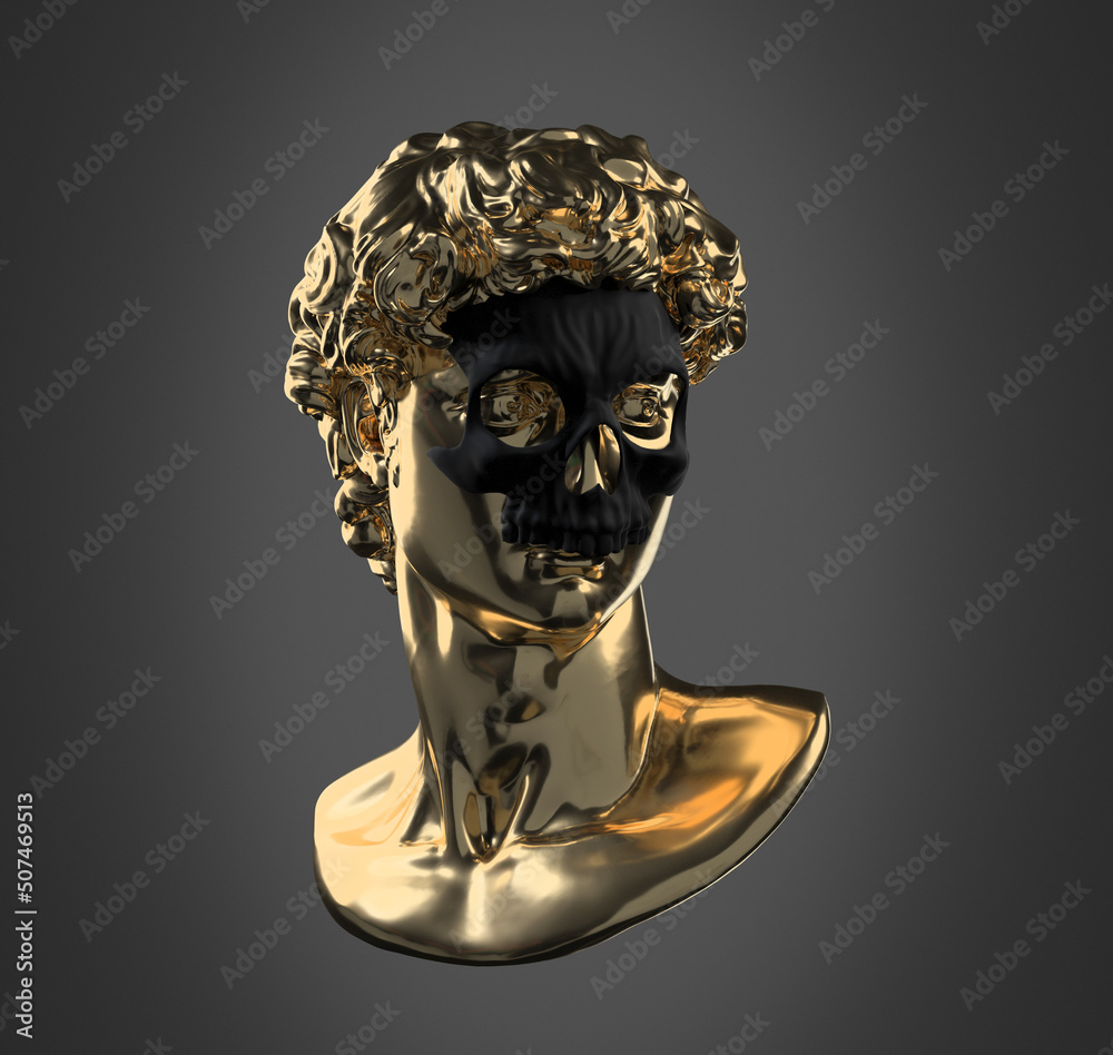 Dark art concept illustration from 3D rendering of golden classical ...