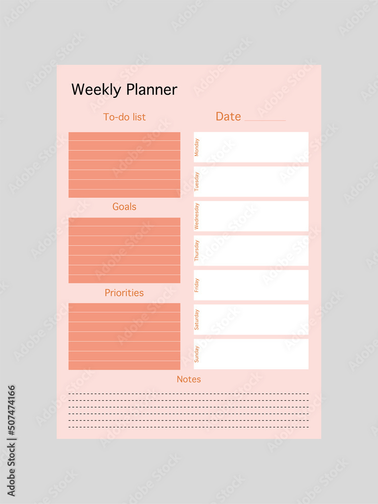 Minimalist planner page. Monthly priorities. Habit track weekly. Travel ...