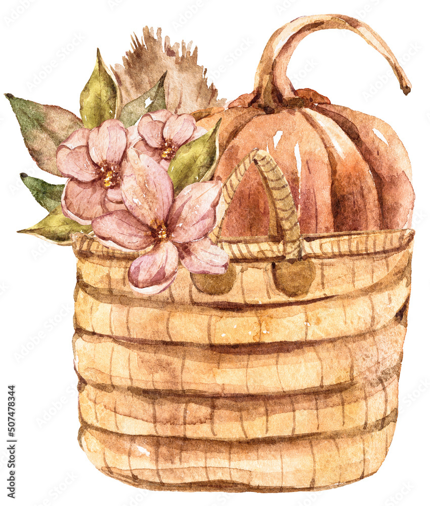 Watercolor boho Halloween pumpkin clipart, flower bouquet wreath ...