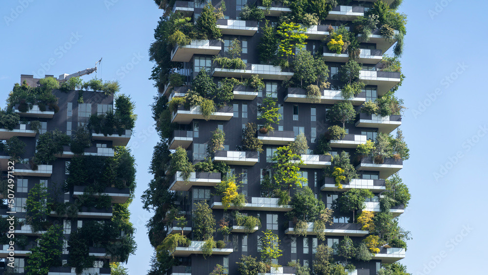 Milano, Italy. Bosco Verticale, a close up view at the modern and ...