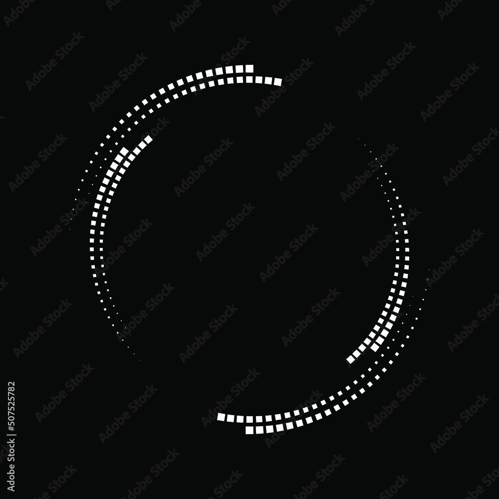 White vector dotted speed lines in round form. Halftone square dots ...