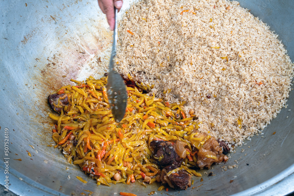 Pilaf from rise , meat and onion ( baked) - national uzbek dish from ...