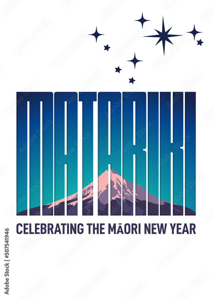 NZ Matariki Maori New Year Stars Mount Cook Stock Vector | Adobe Stock